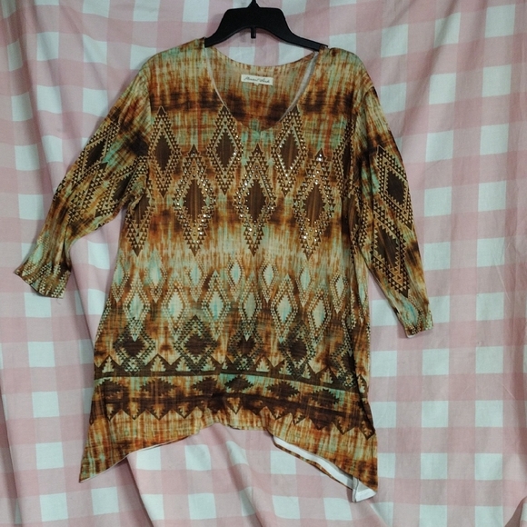 Pleasant Shade | Tops | Bohemian Brown And Green Womens Tunic | Poshmark